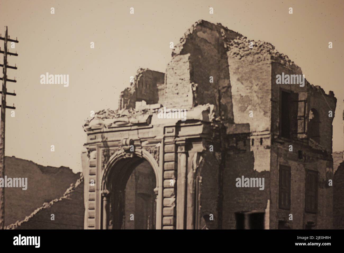 Vintage photograph of widespread destruction after a devastating and ...