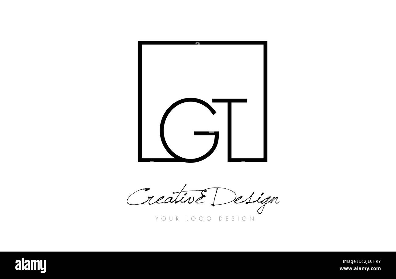 GT Square Framed Letter Logo Design Vector with Black and White Colors ...