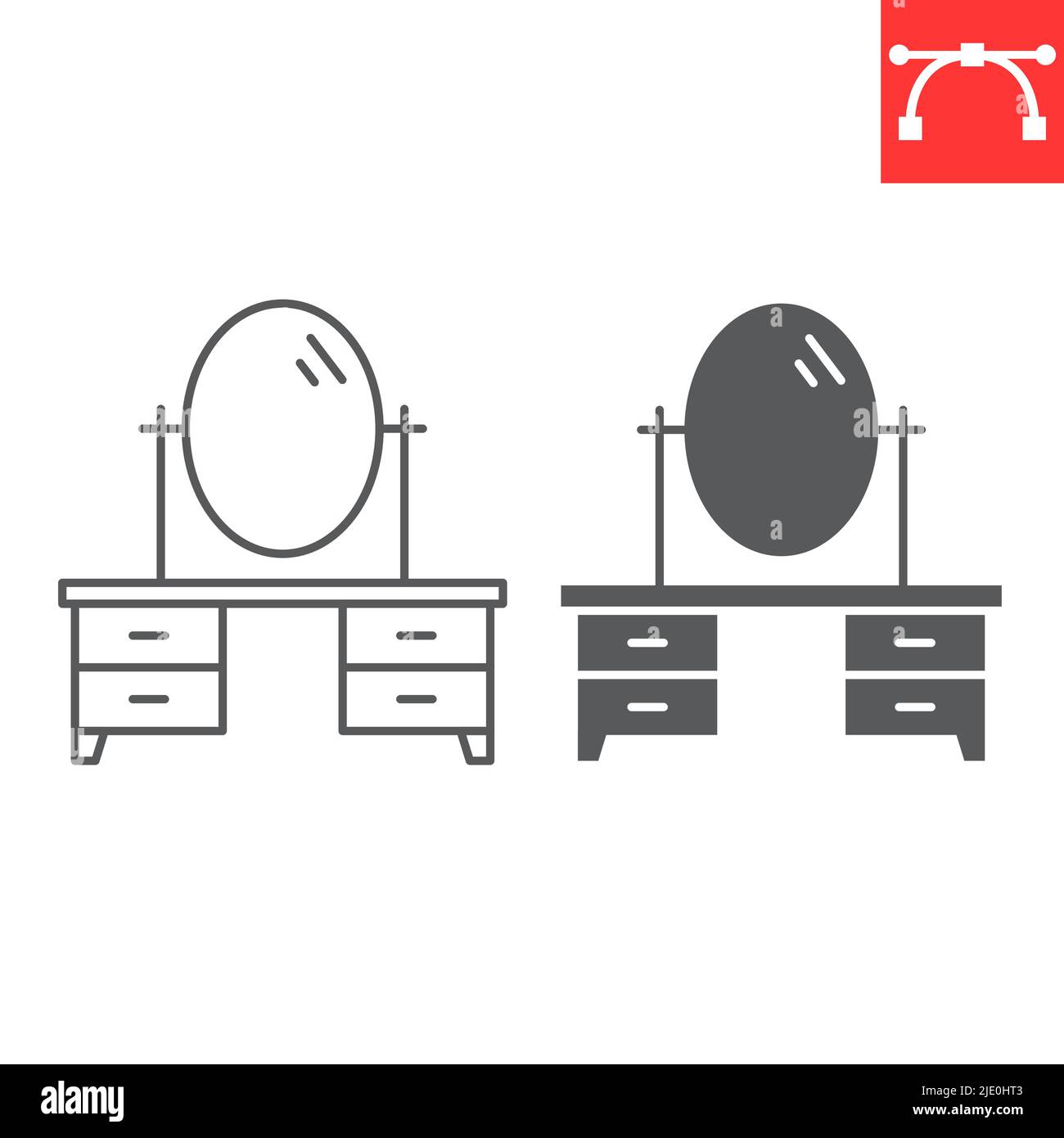 Dressing table line and glyph icon, furniture and interior, dressing ...