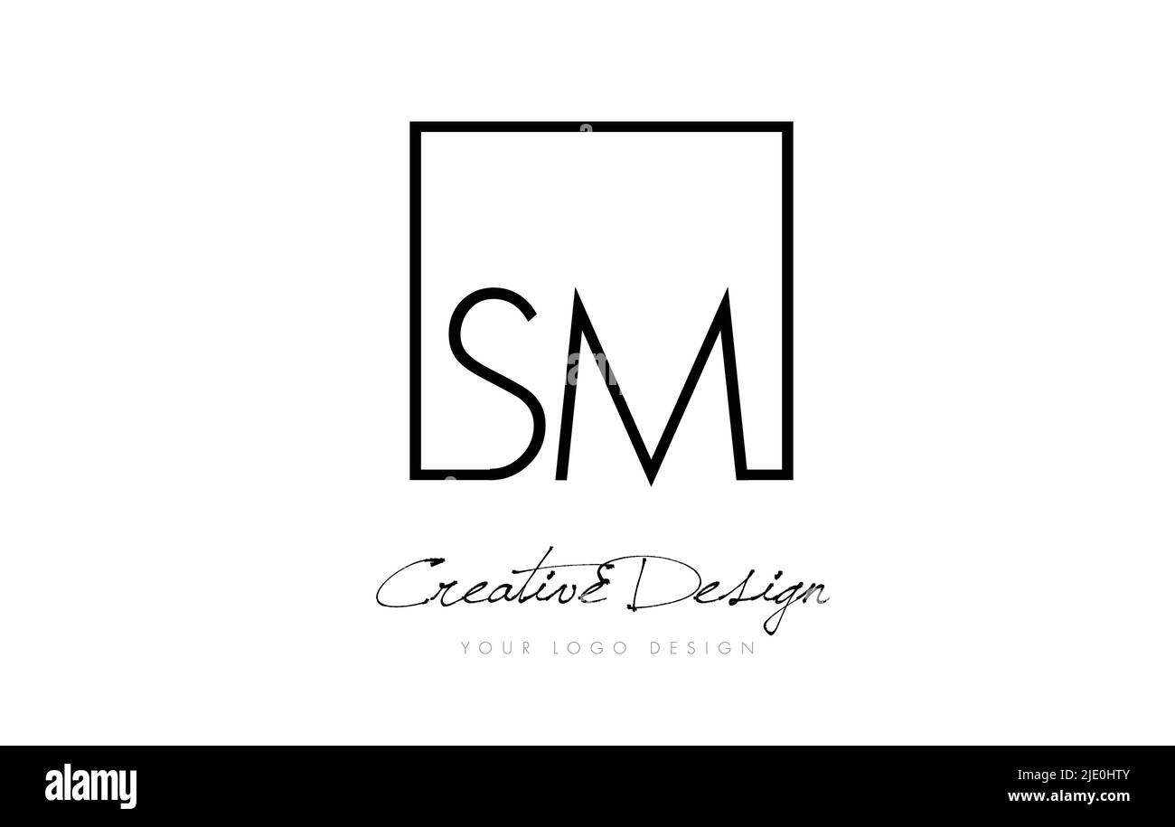SM Square Framed Letter Logo Design Vector with Black and White Colors ...