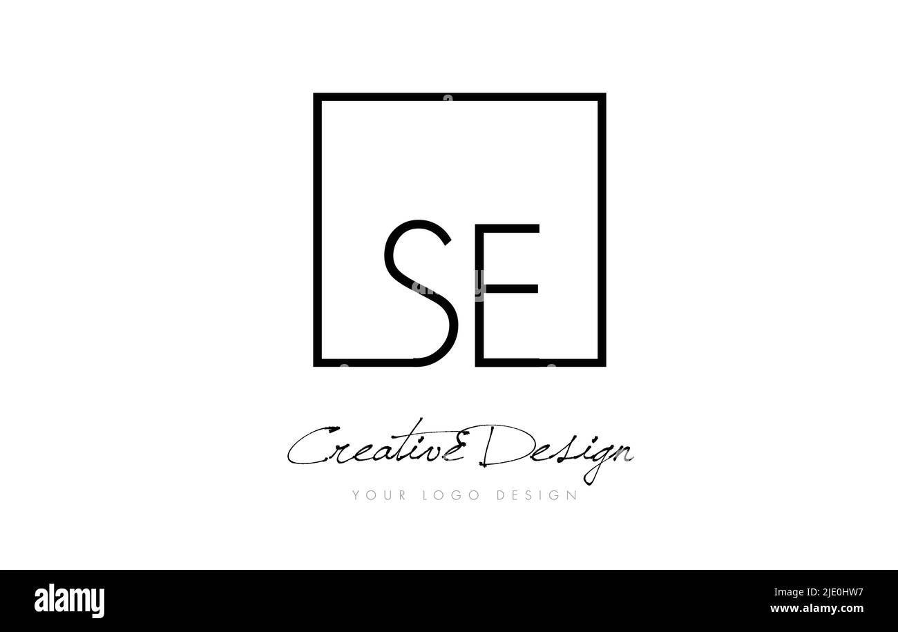 SE Square Framed Letter Logo Design Vector with Black and White Colors ...