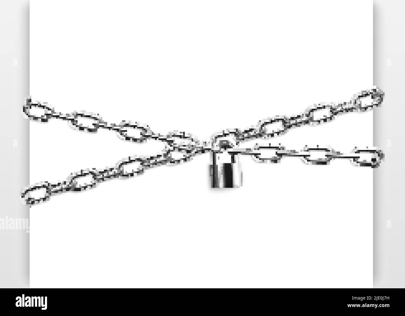 Abstract composition with crossed metal chains and padlock on white ...
