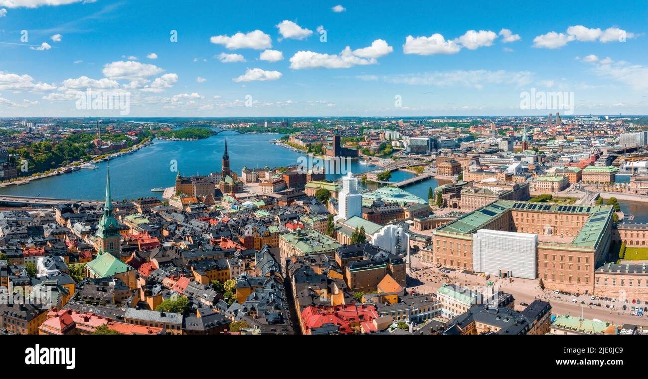 Aerial panoramic view of the old Town, Gamla Stan, in Stockholm Stock Photo - Alamy