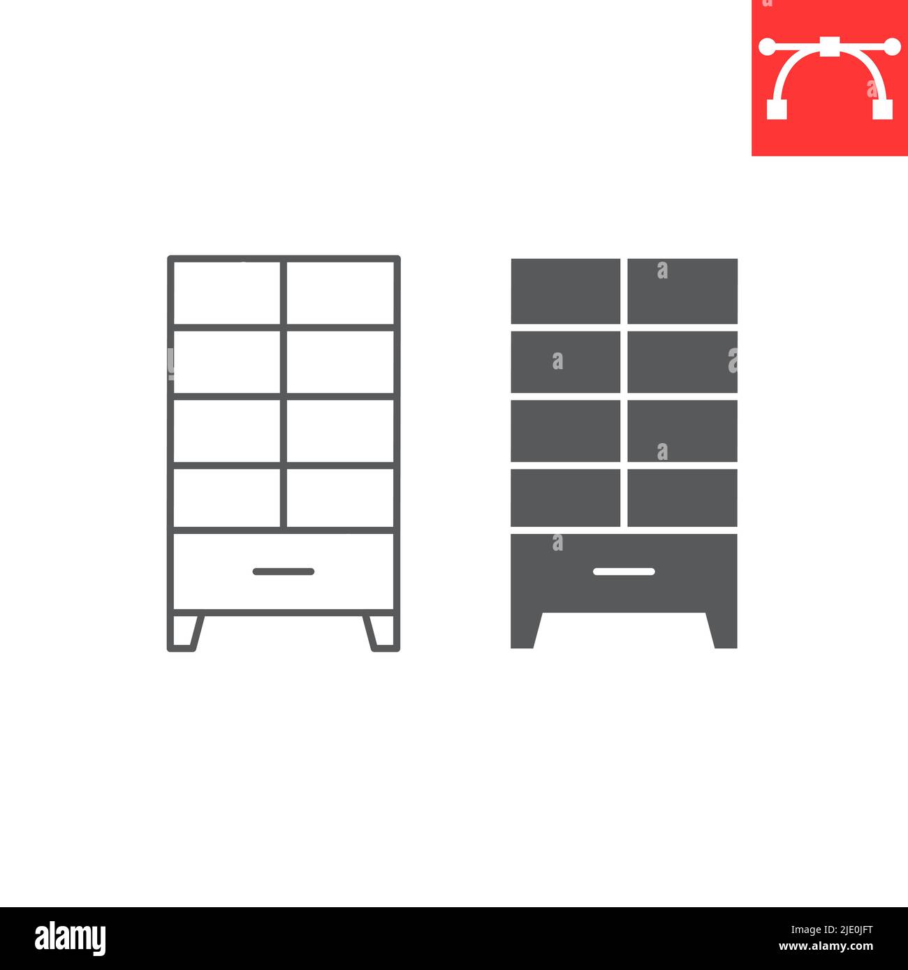 Cupboard line and glyph icon, furniture and interior, cupboard vector ...