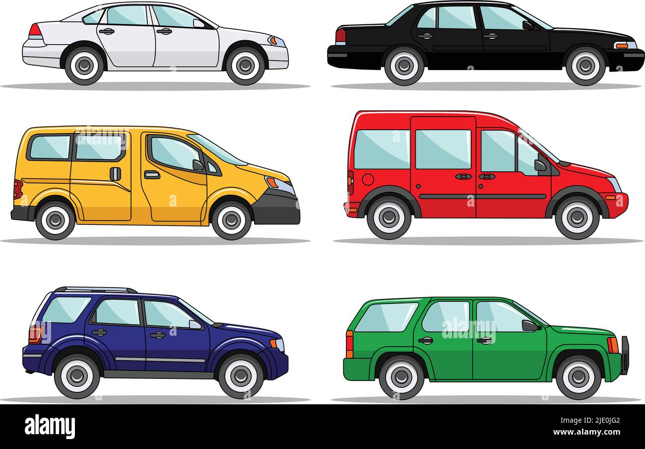 Detailed illustration of six colored cars in a flat style Stock Vector ...