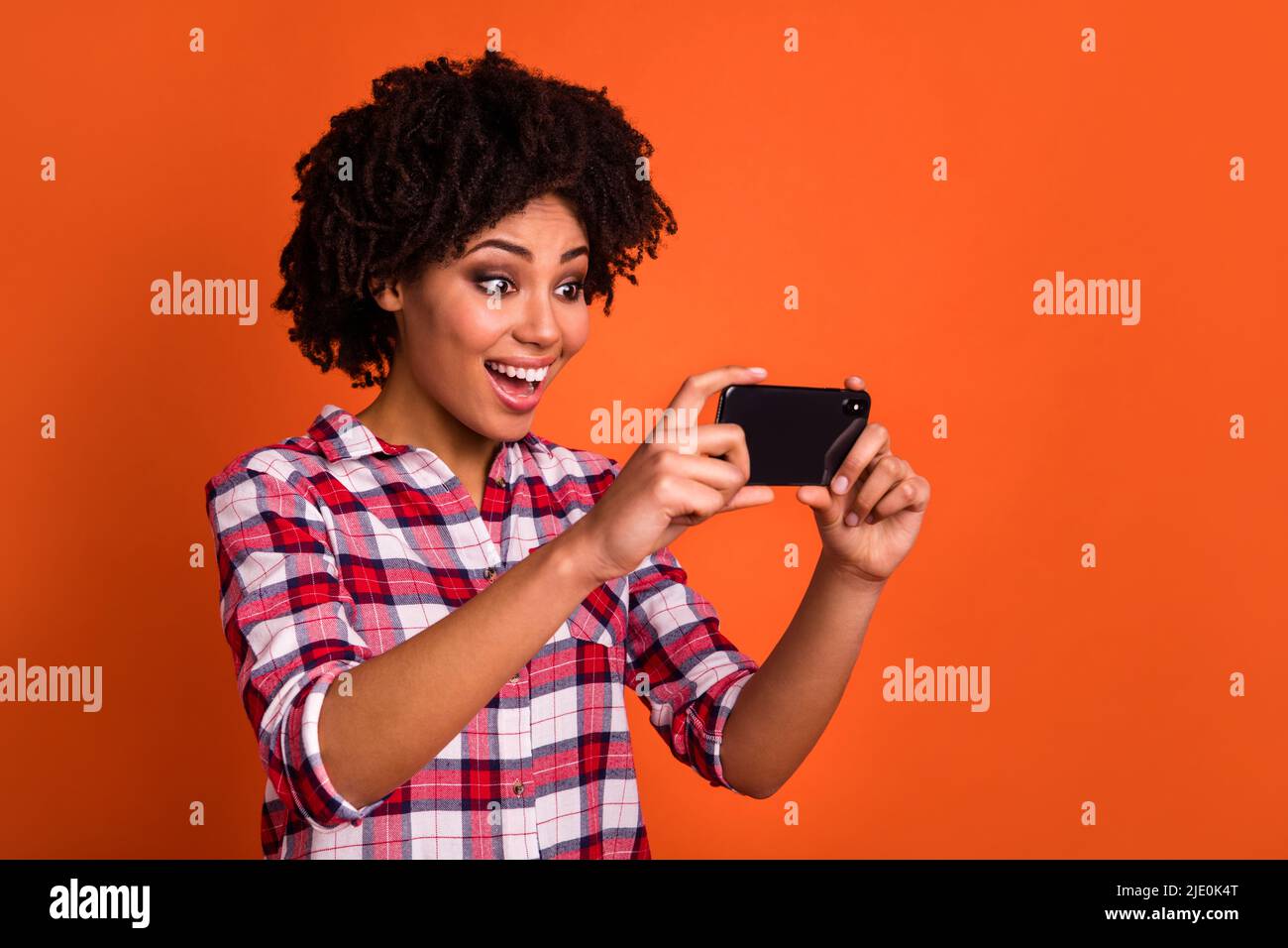 Photo of crazy shocked lady use gadget impressed high quality wifi wear ...