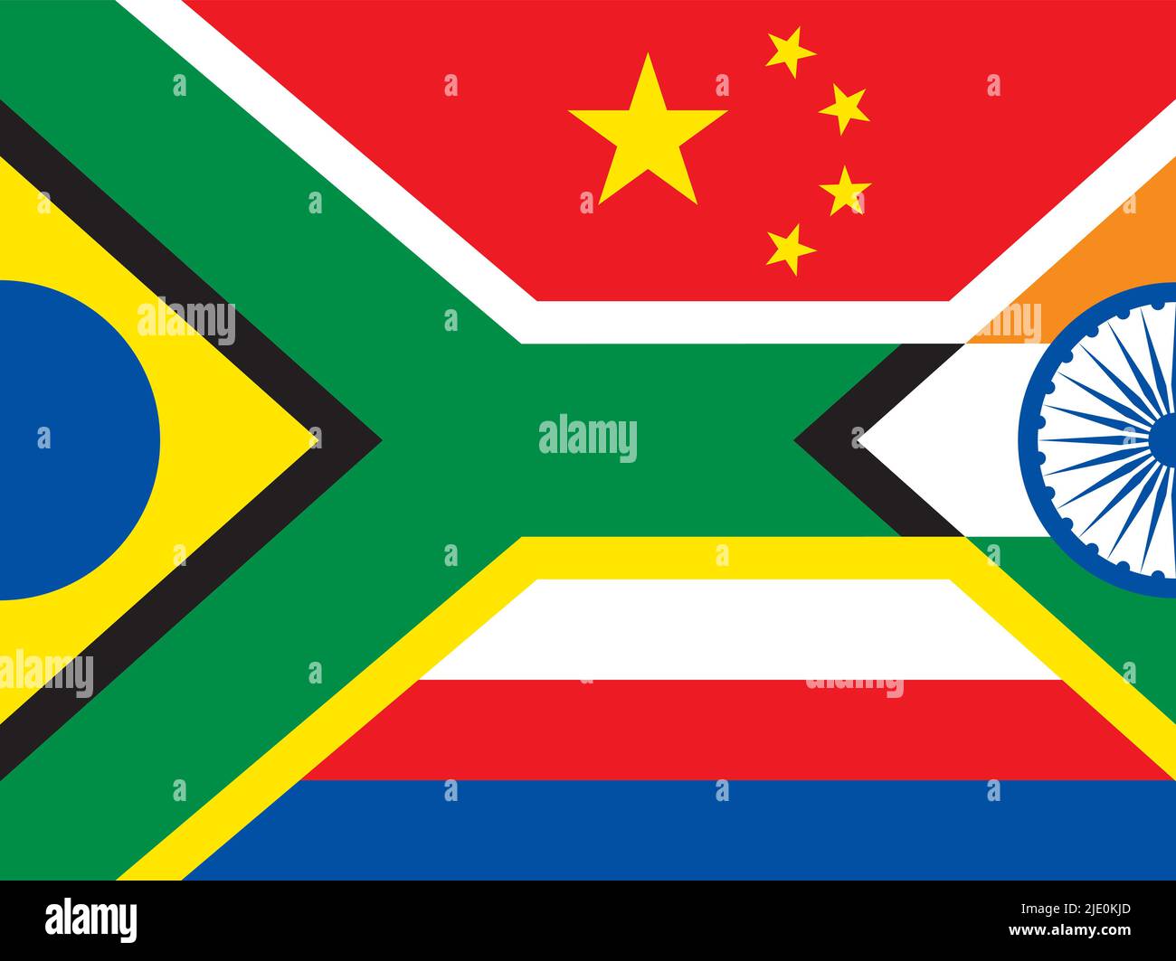 BRICS fantasy flag mix, China, India, Russia, South Africa, Brazil ...