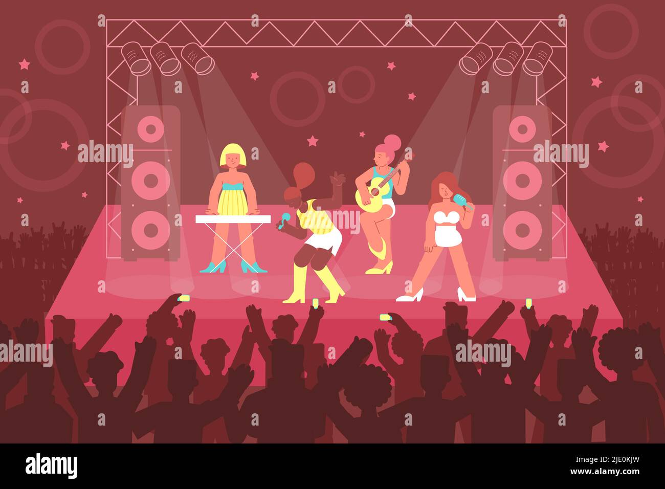 Concert singer composition of flat images and characters of girls band ...