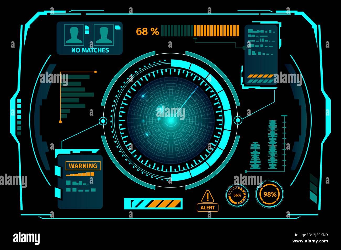 Sci fi hologram control dashboard in HUD style with luminescent radar ...