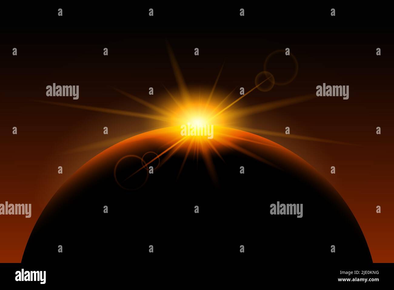 Colored sun planet in space composition with abstract sunrise in black ...