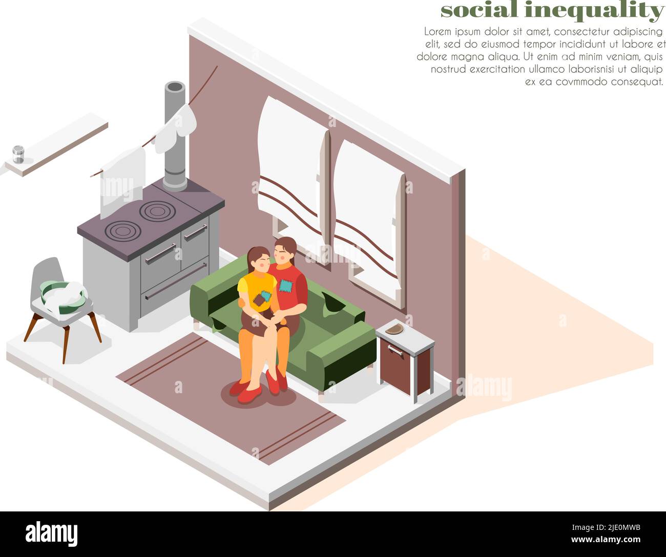 Social inequality isometric composition with poor woman and daughter in ...