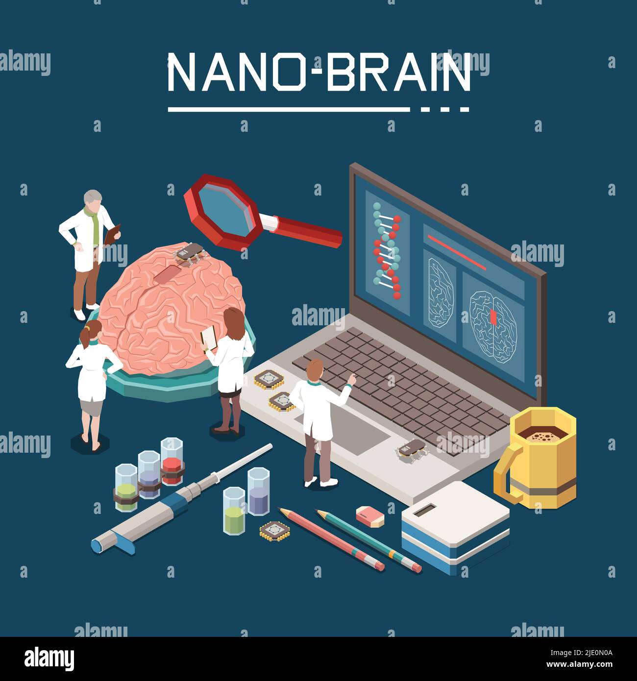 Nanotechnology research symbols artificial nano brain creation process ...