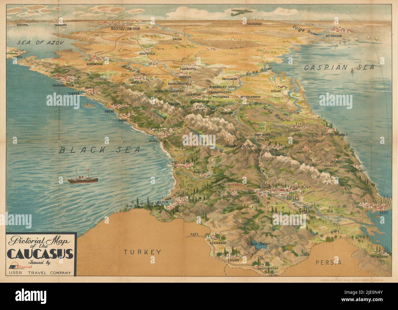 Pictorial map of the Caucasus. Russia Georgia Azerbaijan Armenia ...