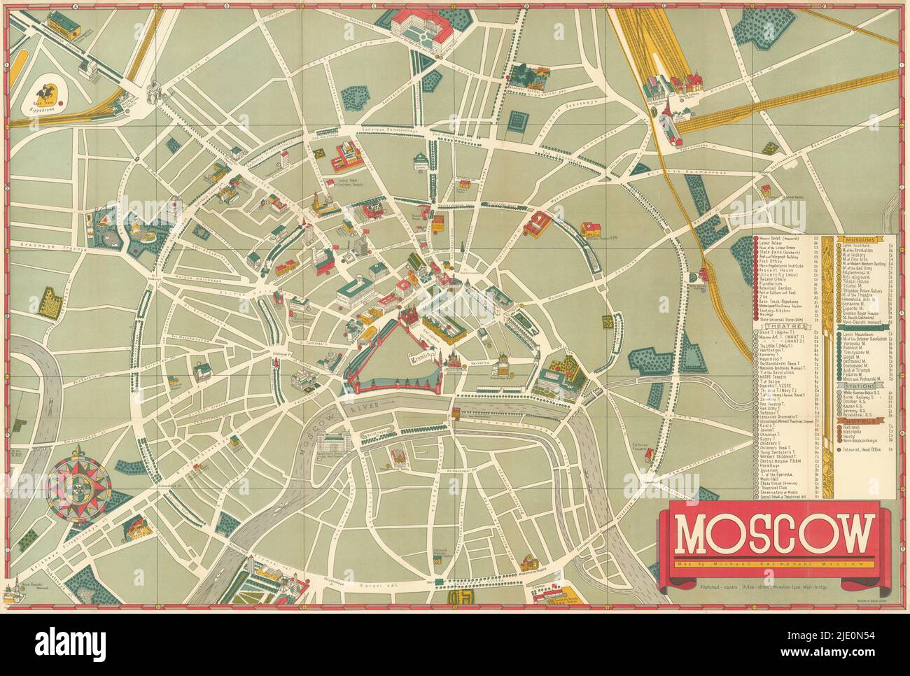 Pictorial tourist map of Moscow by Michael Getmanski / Intourist c1930 ...