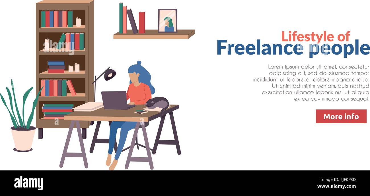 Freelance and remote workers background with more info button text and ...