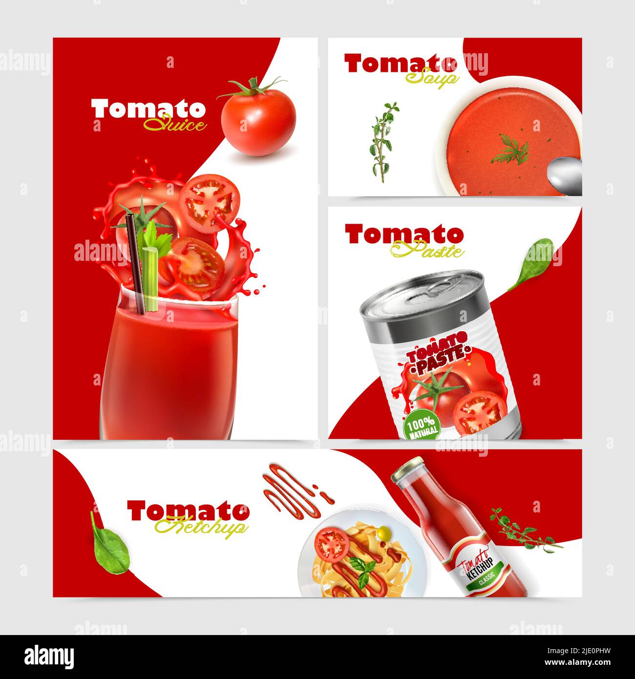 Realistic tomato collection with banners of different size and ...