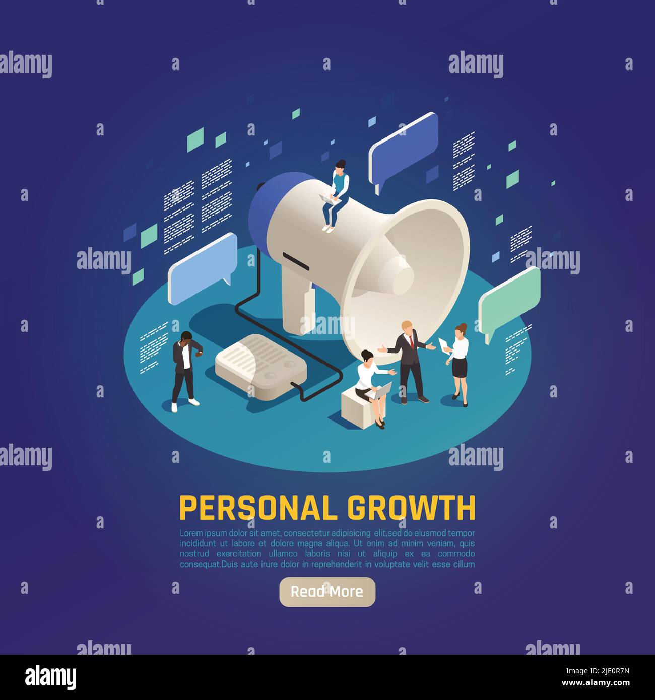 Personal growth isometric composition with big megaphone loudspeaker ...