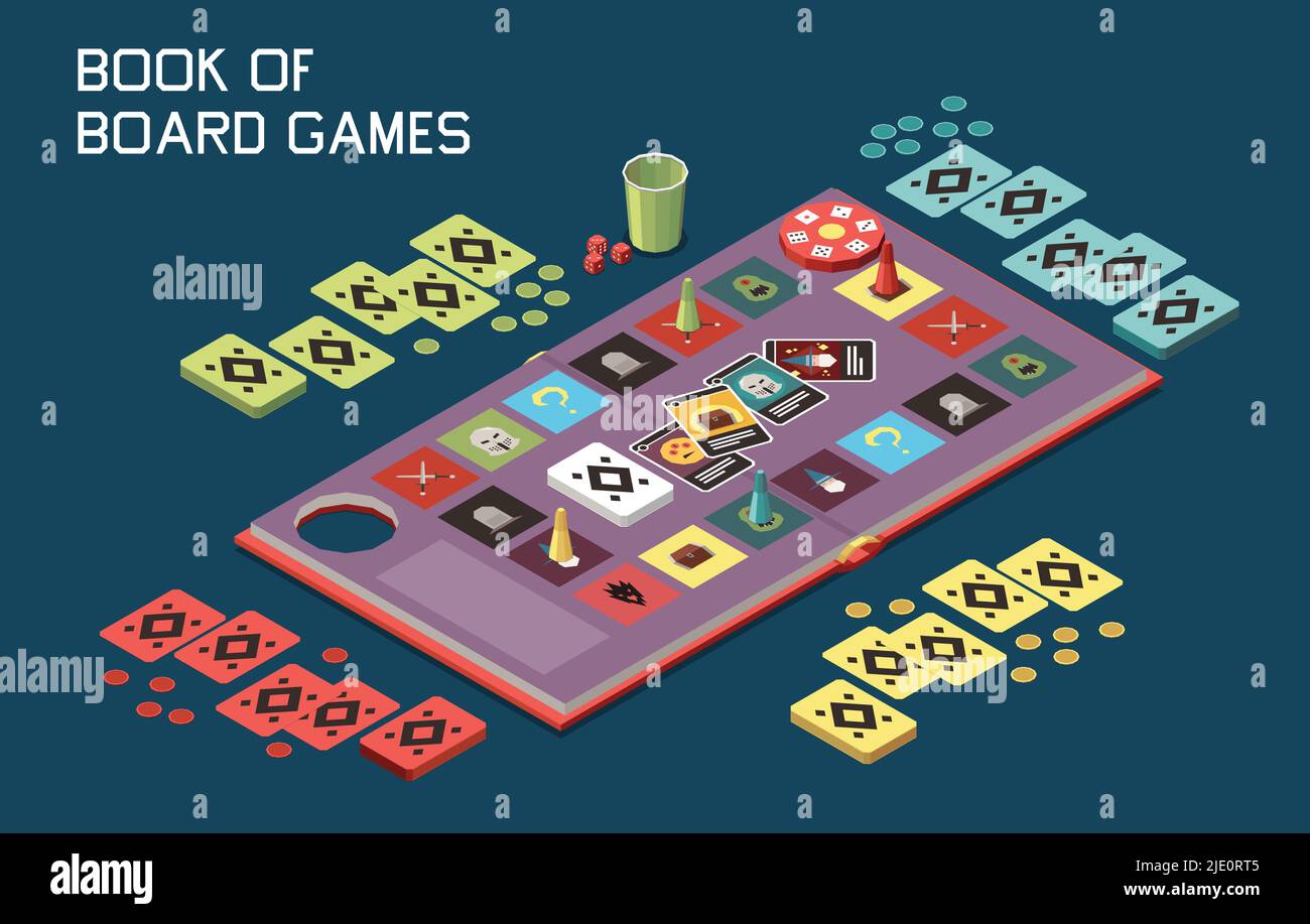 People playing board games isometric composition with view of desktop ...