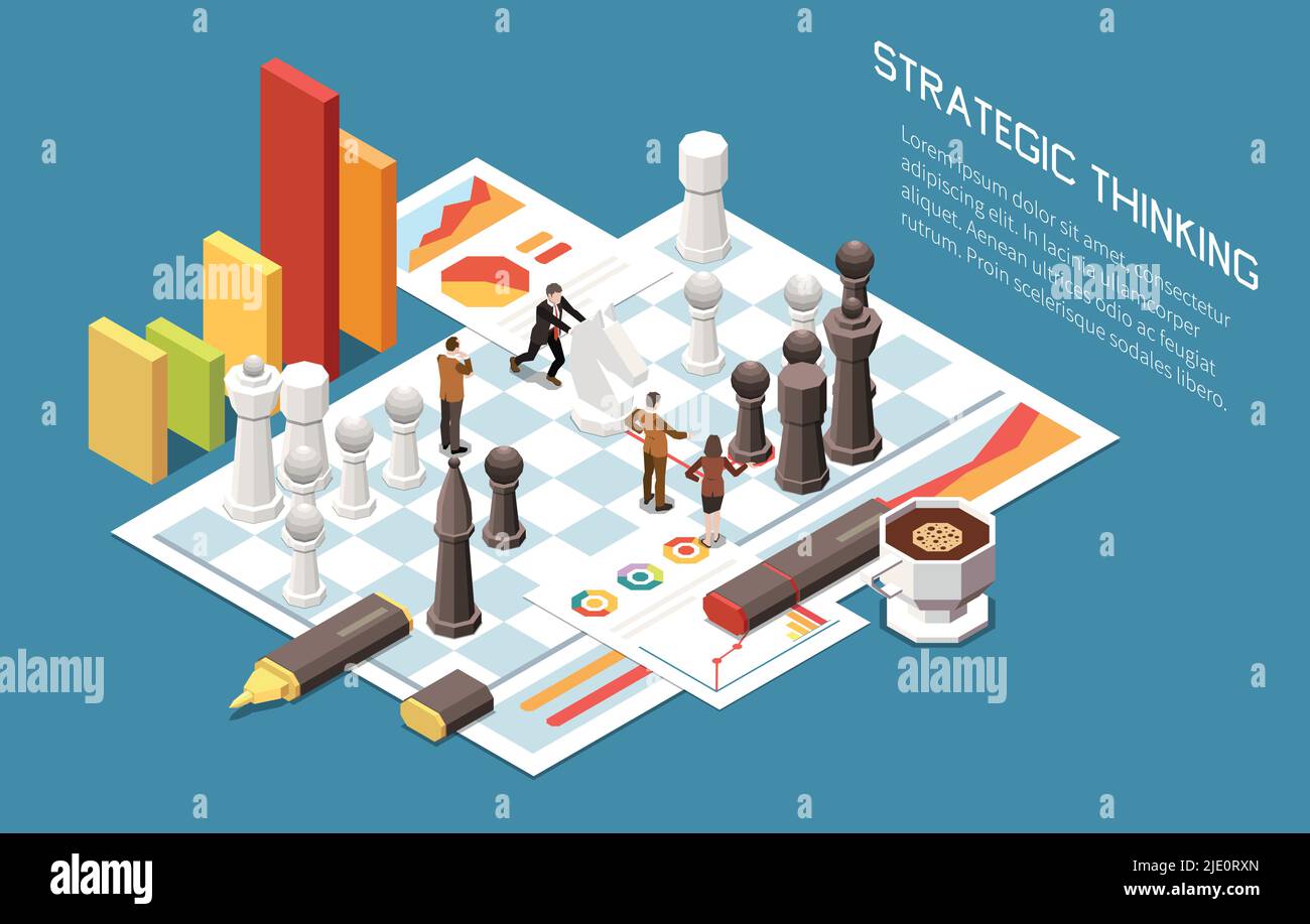 Leadership concept isometric background with chess desktop game figures ...
