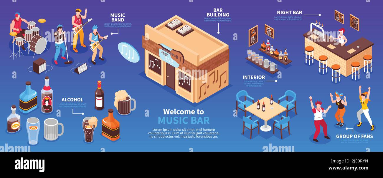 Music bar horizontal infographics layout with bar building elements of ...