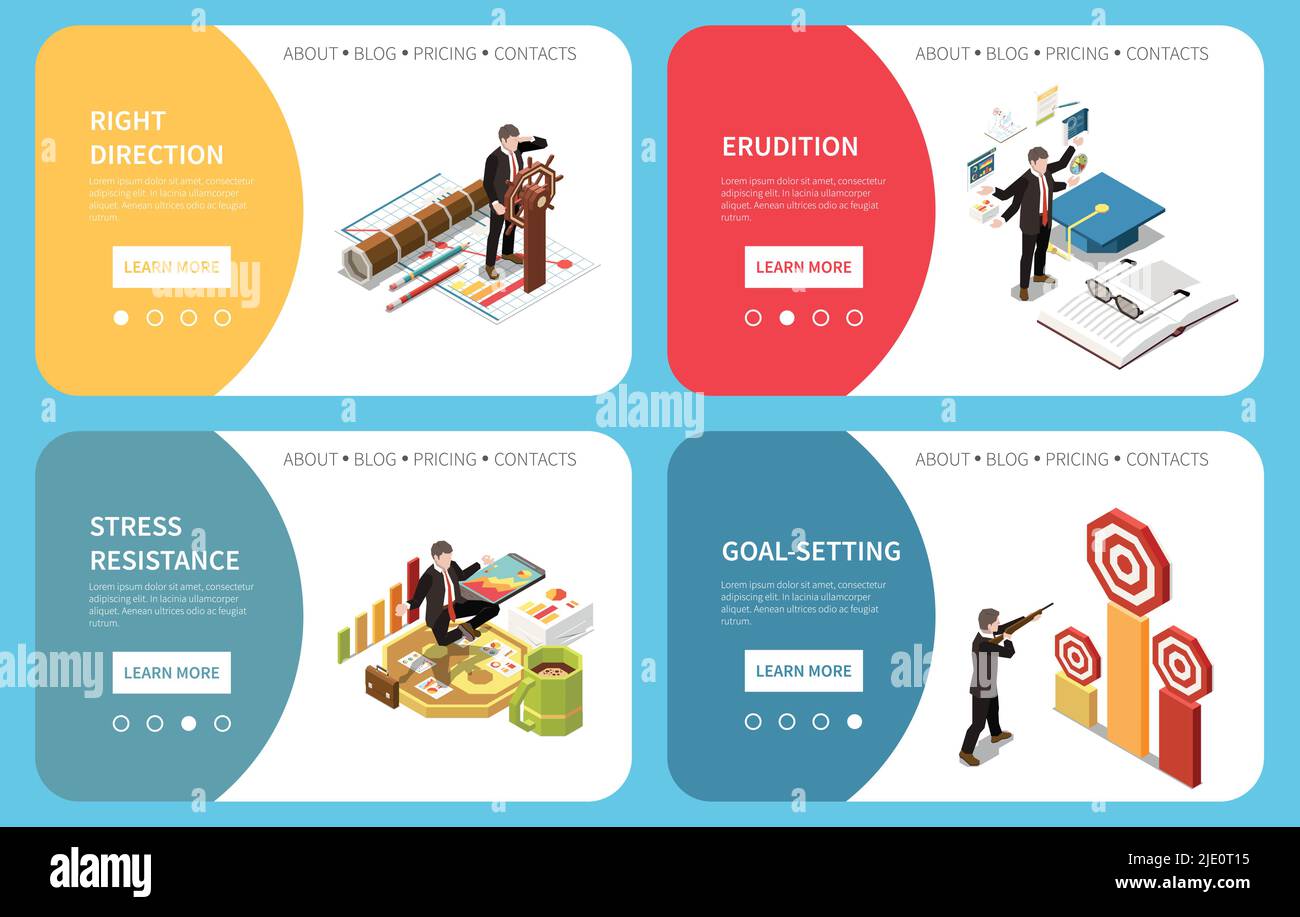 Leadership concept isometric banners collection with horizontal ...