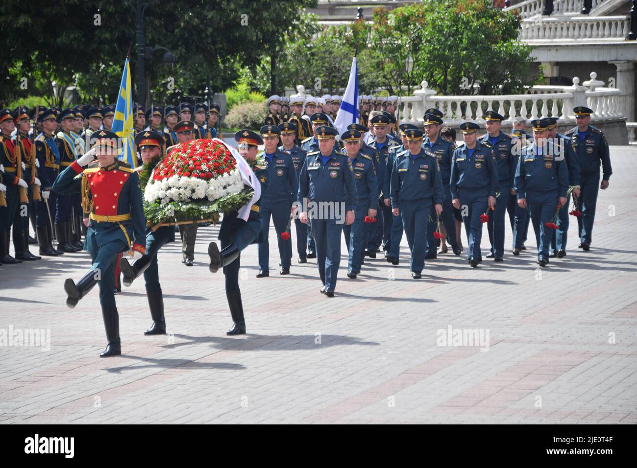 Moscow. Members of Board of Emercom of Russia during the wreath-laying ...