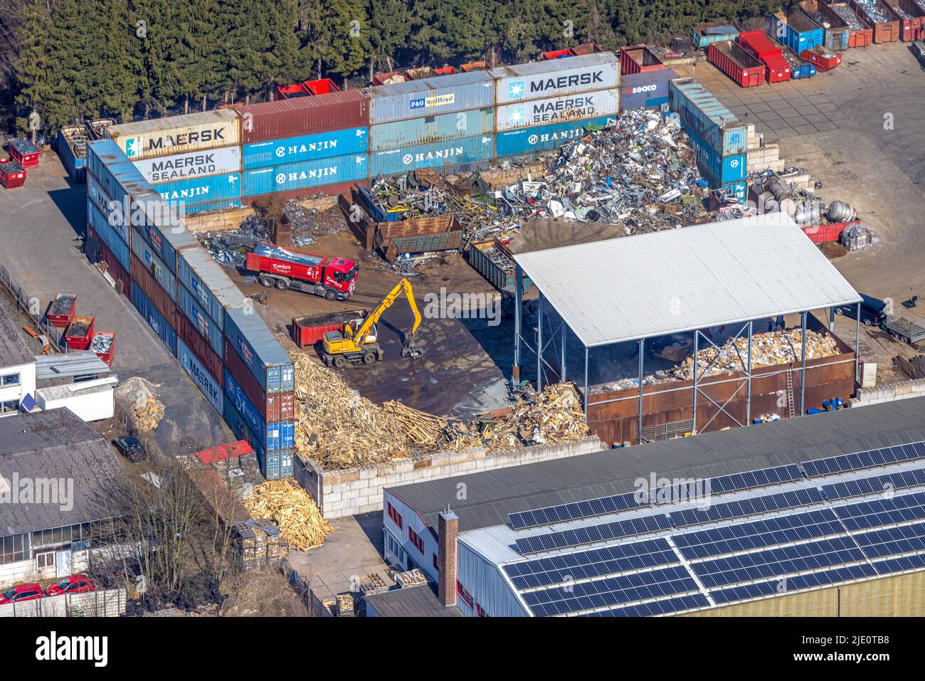 Aerial view, industrial area Zu den Werkstätten , scrap yard, Arnsberg ...