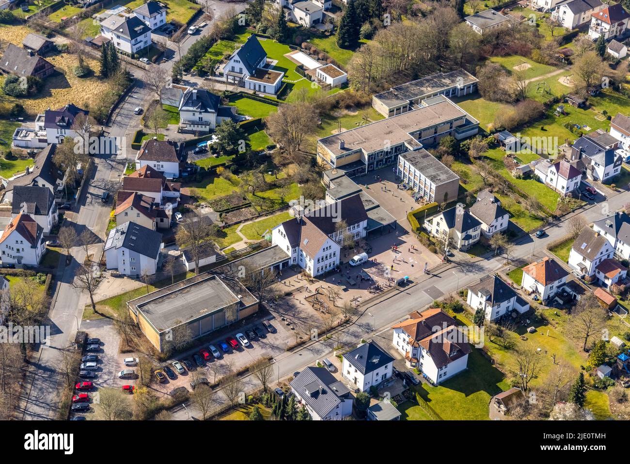 Aerial view, Mühlenberg primary school in Hüsten, Arnsberg, Sauerland ...