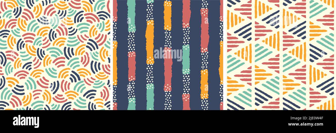 Fun hand drawn abstract seamless pattern, simple geometric background ...