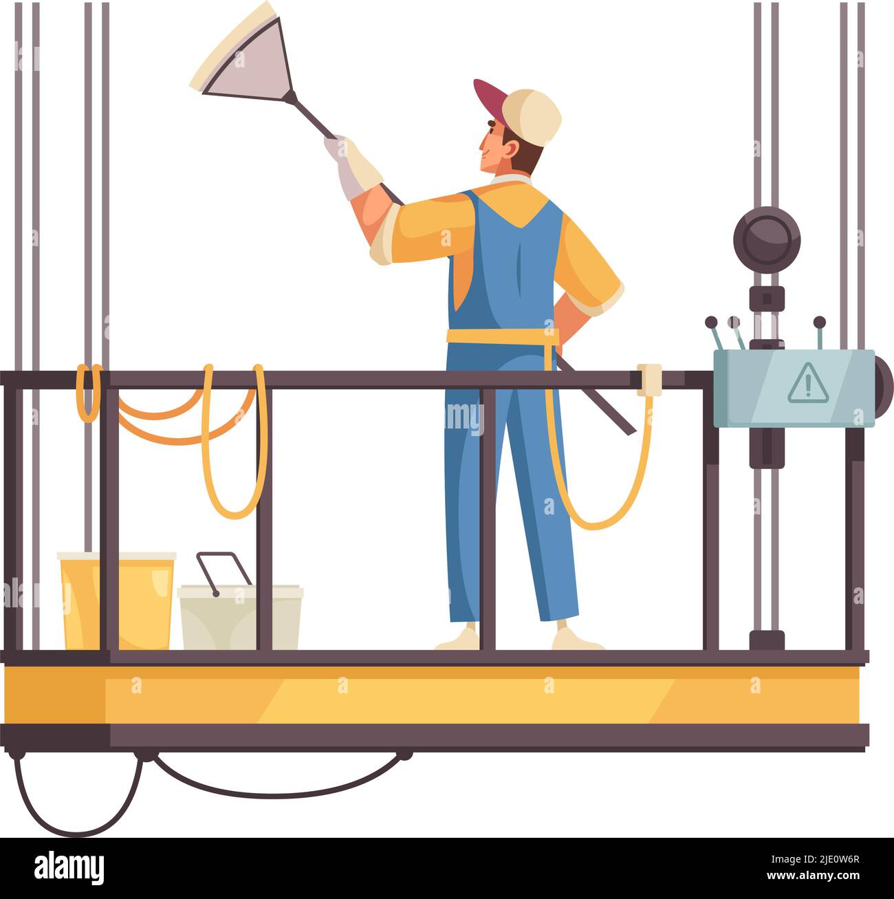 Flat icon of professional cleaner washing windows on elevator vector ...