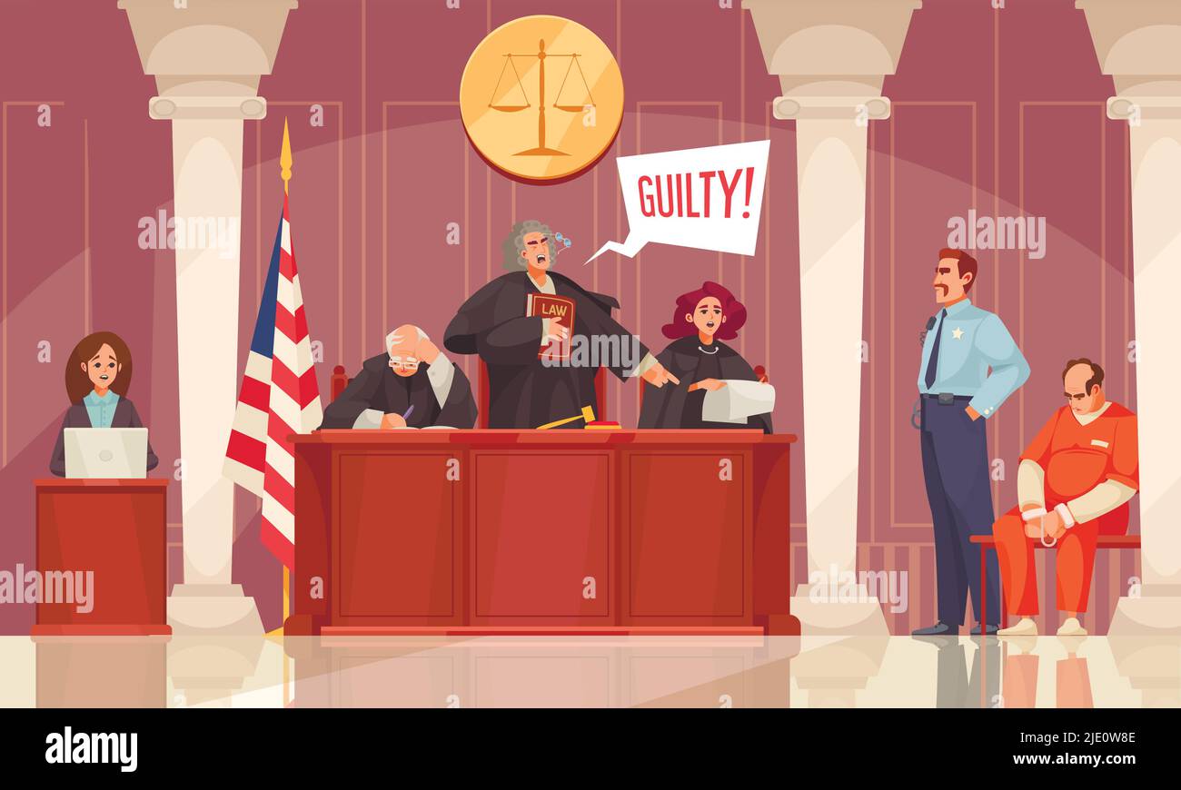 Law justice composition with indoor view of court session with tribunal ...