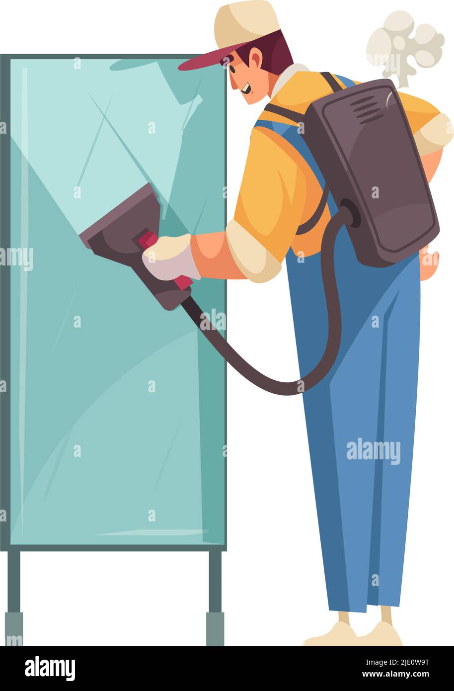 Flat icon of cleaner tidying up with professional equipment vector ...