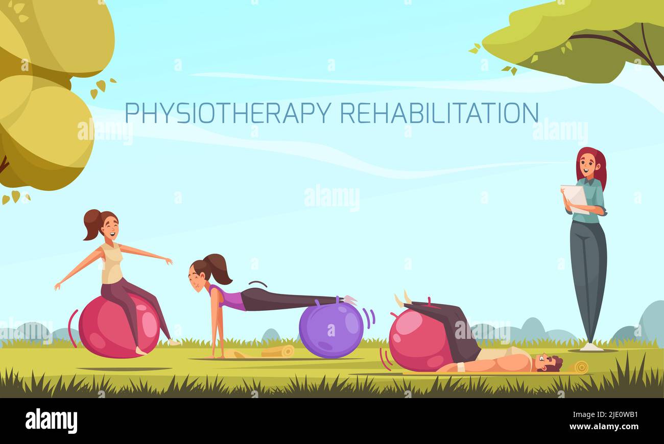 Physiotherapy rehabilitation composition with group of human characters ...