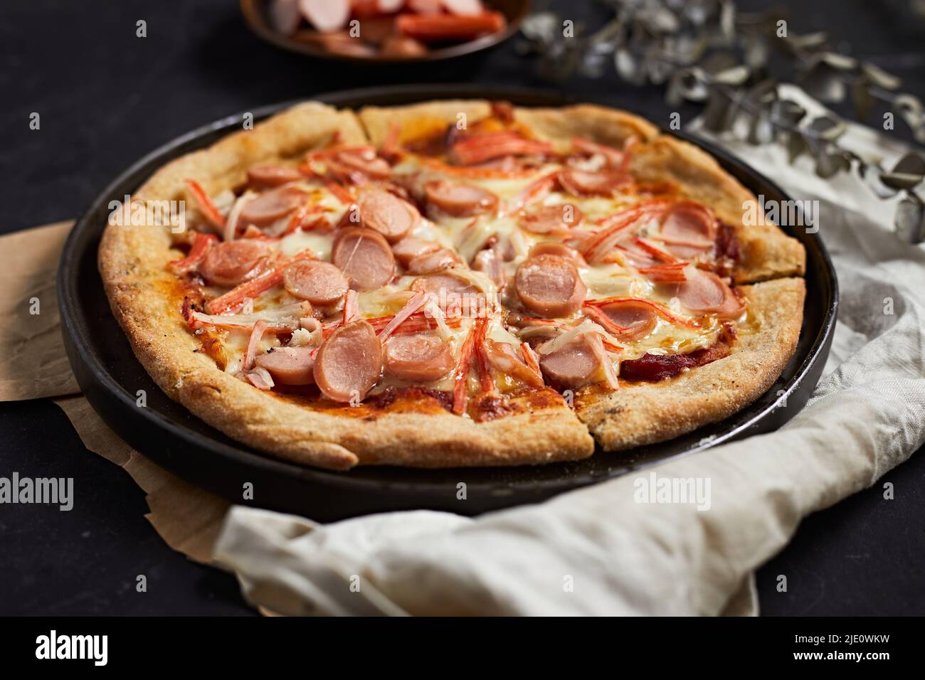 Homemade Sausage and Crab Stick Pizza Stock Photo - Alamy