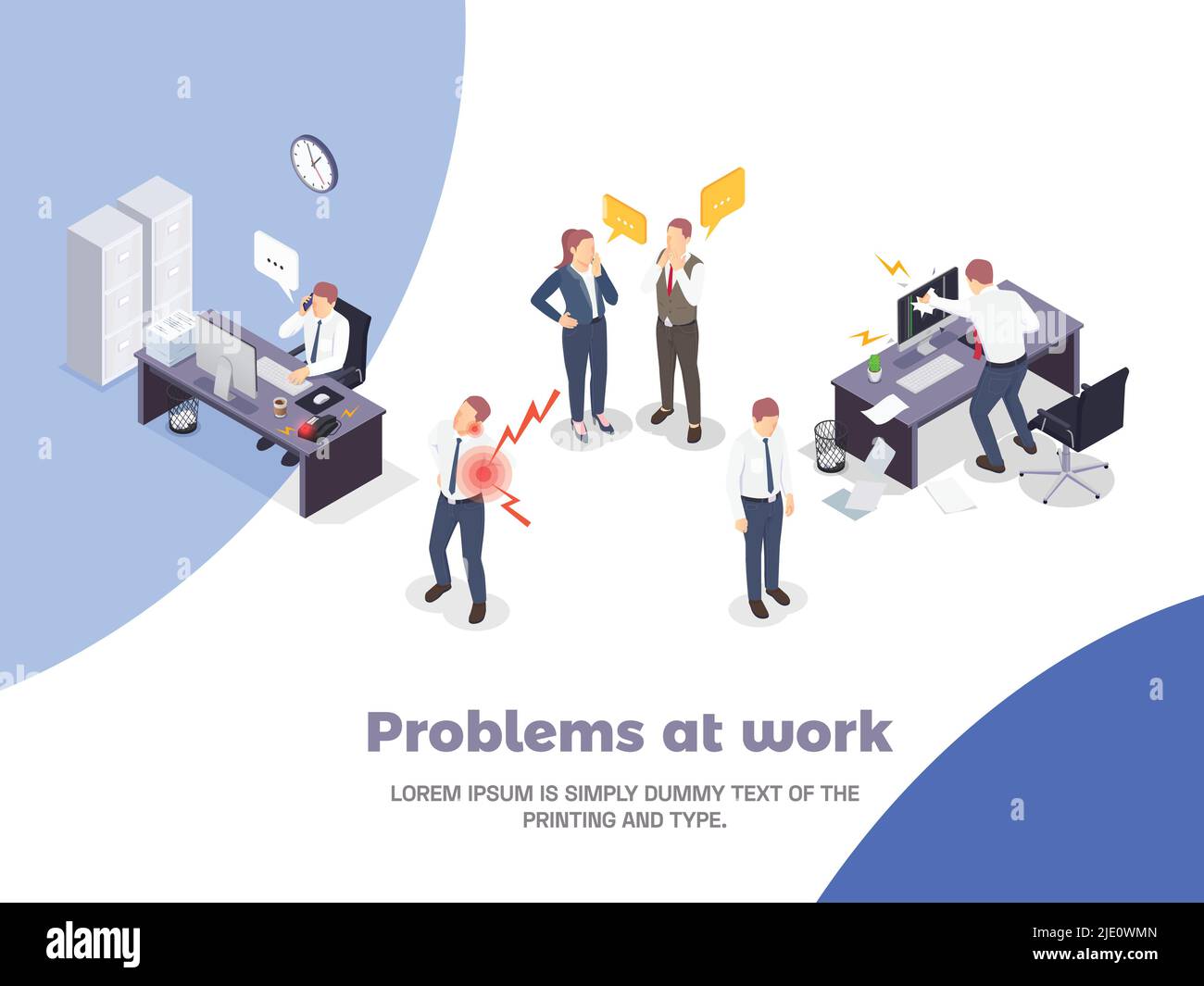 Problem situations at work isometric concept with problems at work ...