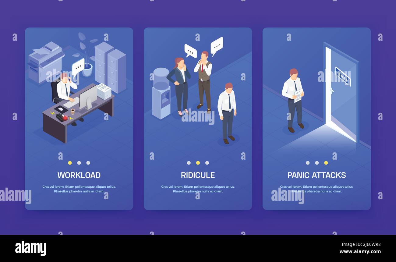 Three vertical problem situations at work isometric banner set with ...
