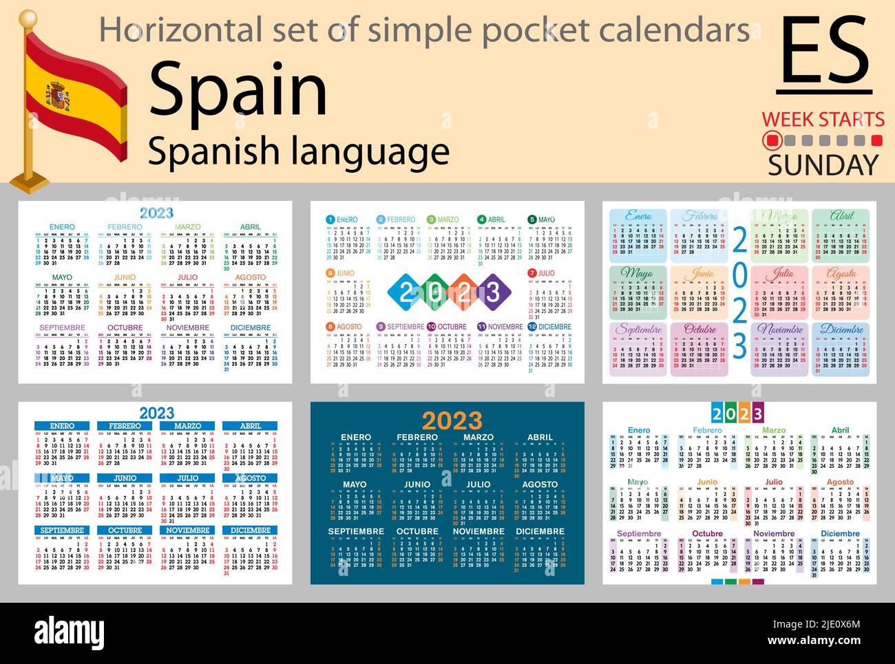 Spanish horizontal pocket calendar for 2023 (two thousand twenty three ...