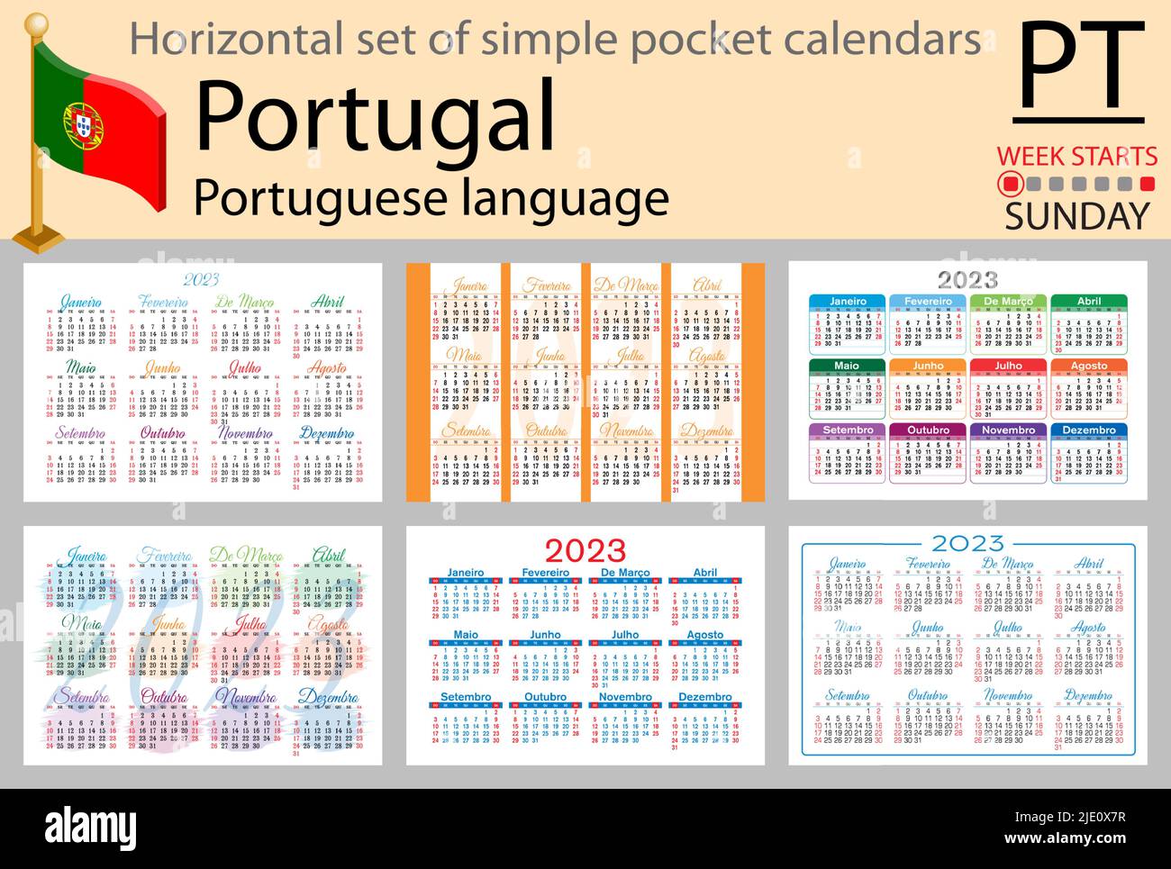 Portuguese horizontal pocket calendar for 2023 (two thousand twenty ...