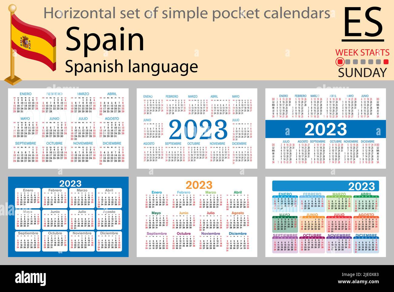 Spanish horizontal pocket calendar for 2023 (two thousand twenty three ...