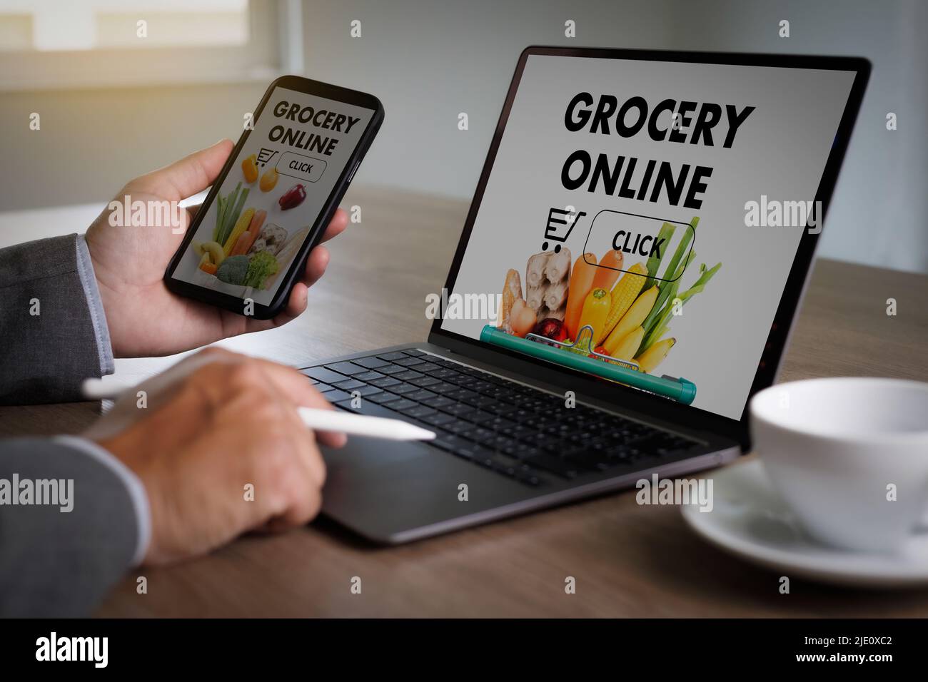 shopping groceries on online supermarket for food grocery shop ordering ...