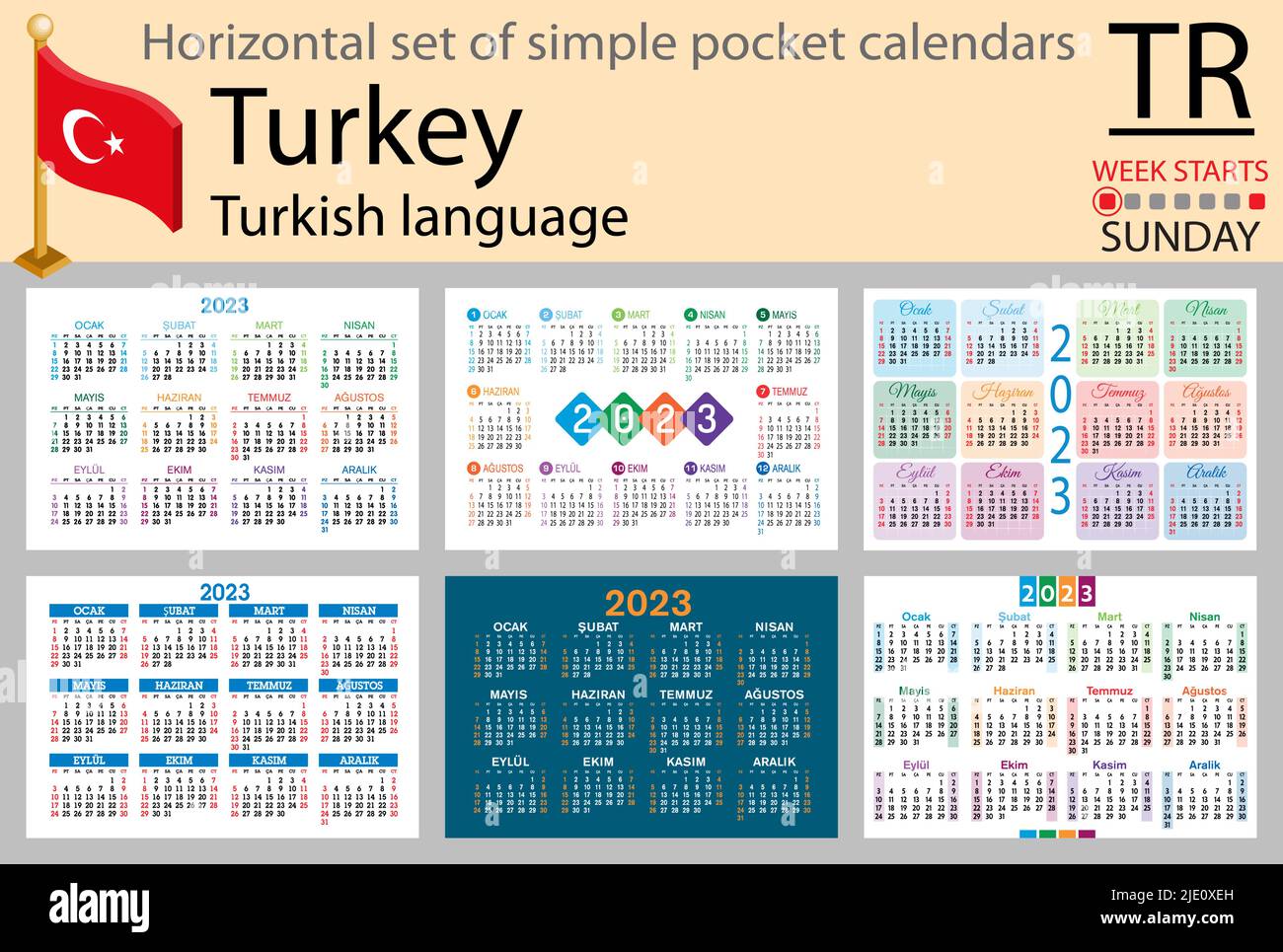 Turkish horizontal pocket calendar for 2023 (two thousand twenty three ...