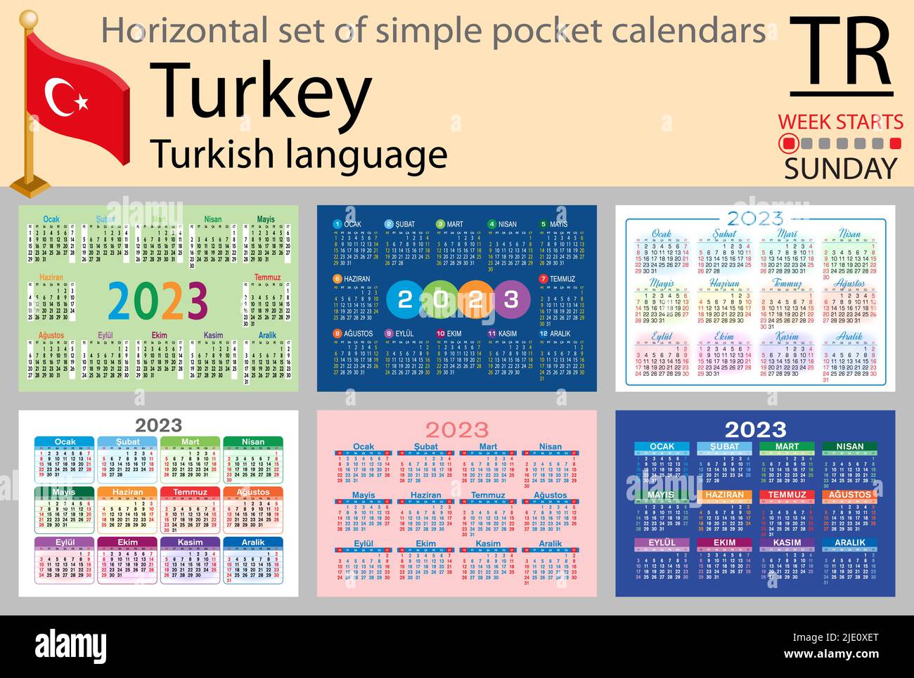 Turkish horizontal pocket calendar for 2023 (two thousand twenty three ...
