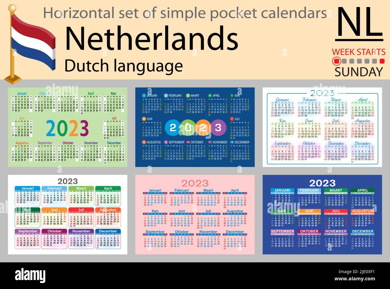 Dutch horizontal pocket calendar for 2023 (two thousand twenty three ...