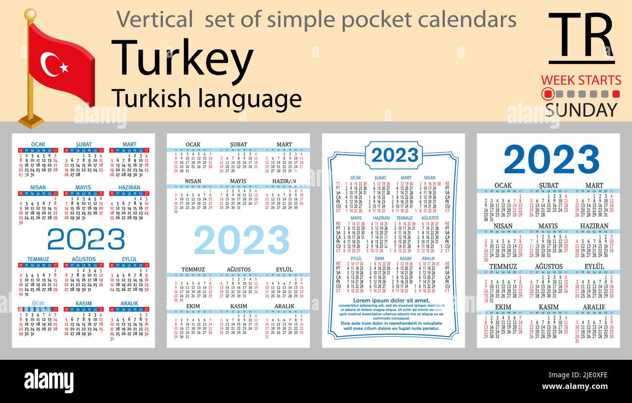 Turkish vertical pocket calendar for 2023 (two thousand twenty three ...