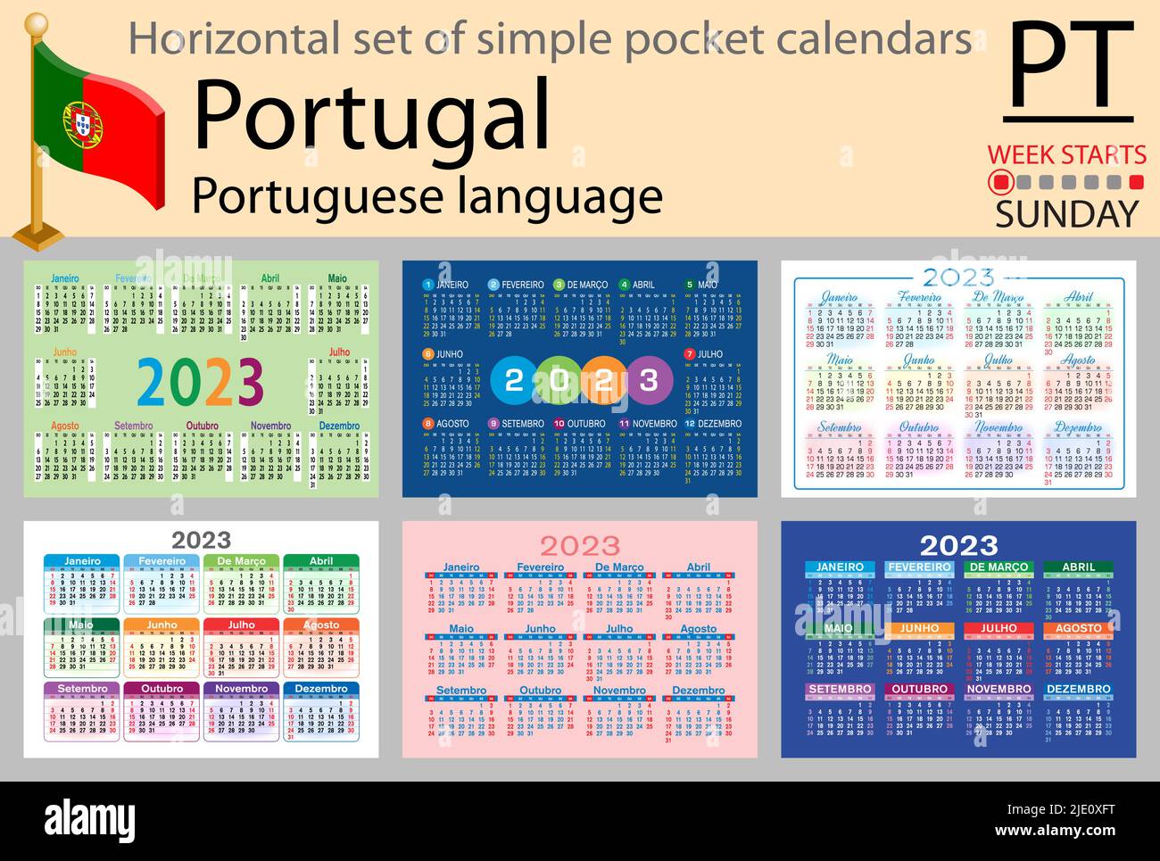 Portuguese horizontal pocket calendar for 2023 (two thousand twenty ...
