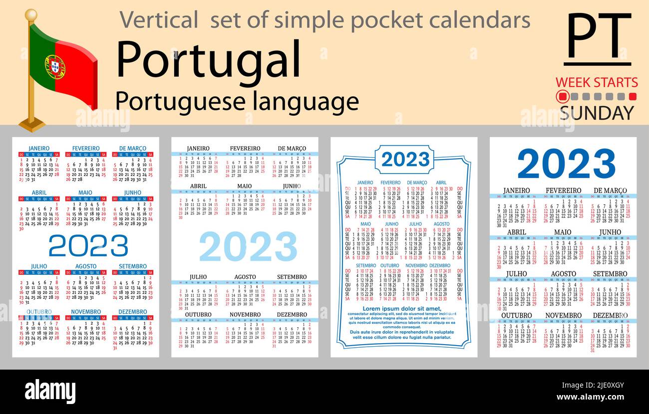 Portuguese vertical pocket calendar for 2023 (two thousand twenty three ...