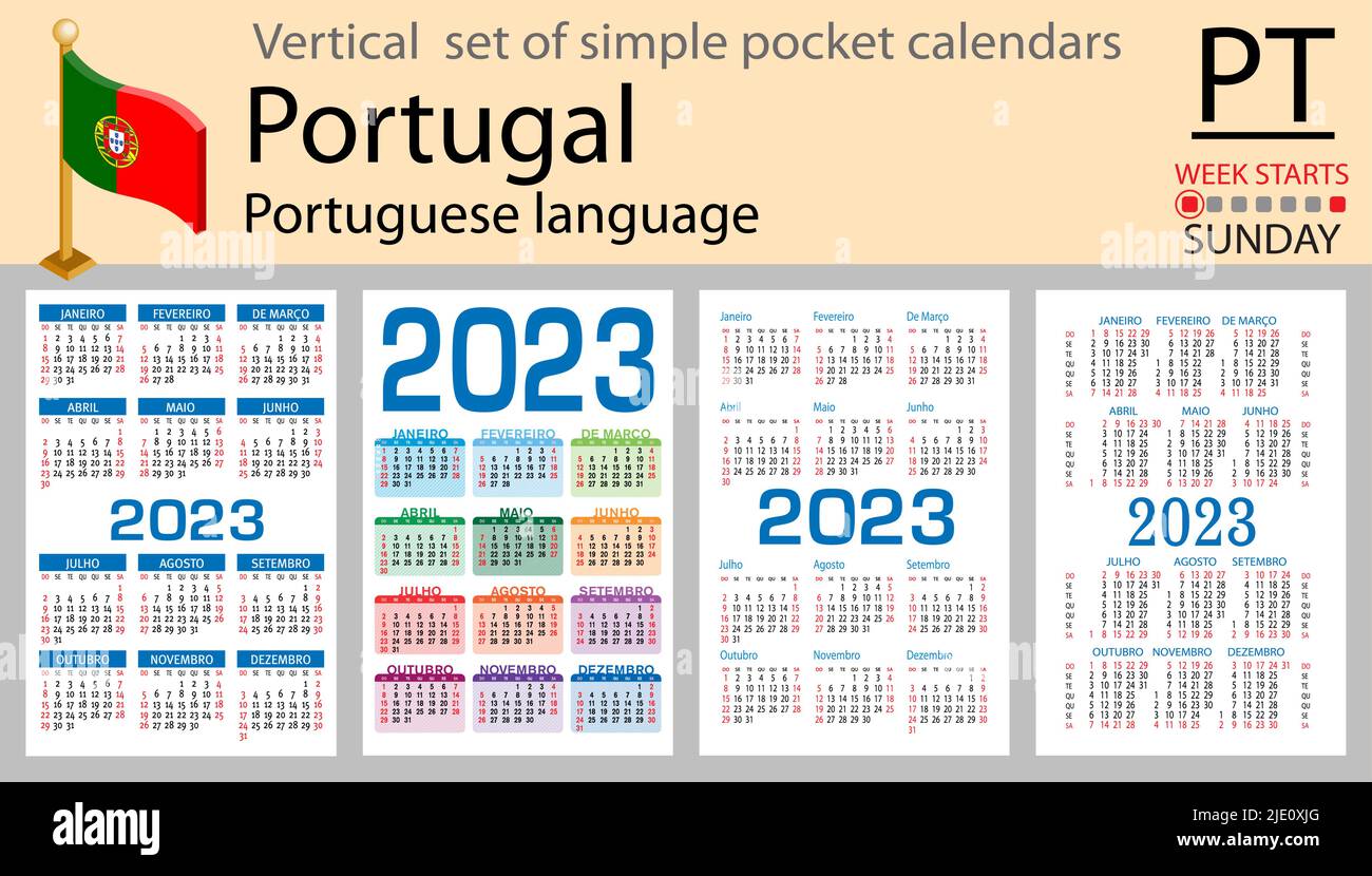 Portuguese vertical pocket calendar for 2023 (two thousand twenty three ...
