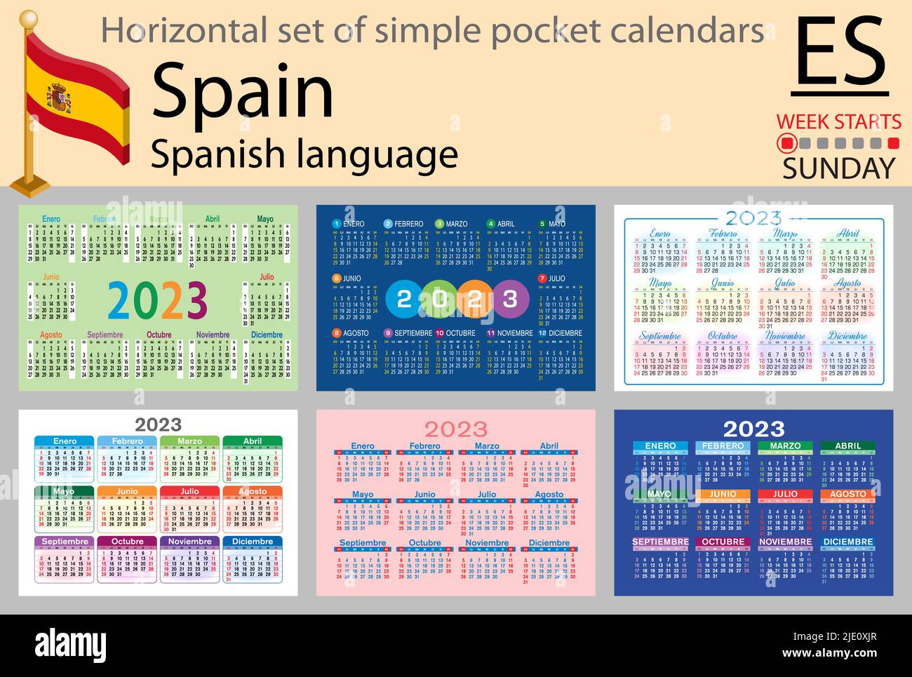 Spanish horizontal pocket calendar for 2023 (two thousand twenty three ...