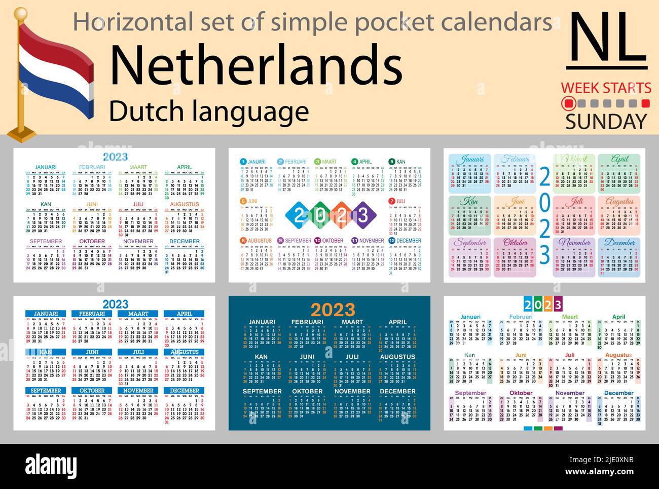 Dutch horizontal pocket calendar for 2023 (two thousand twenty three ...