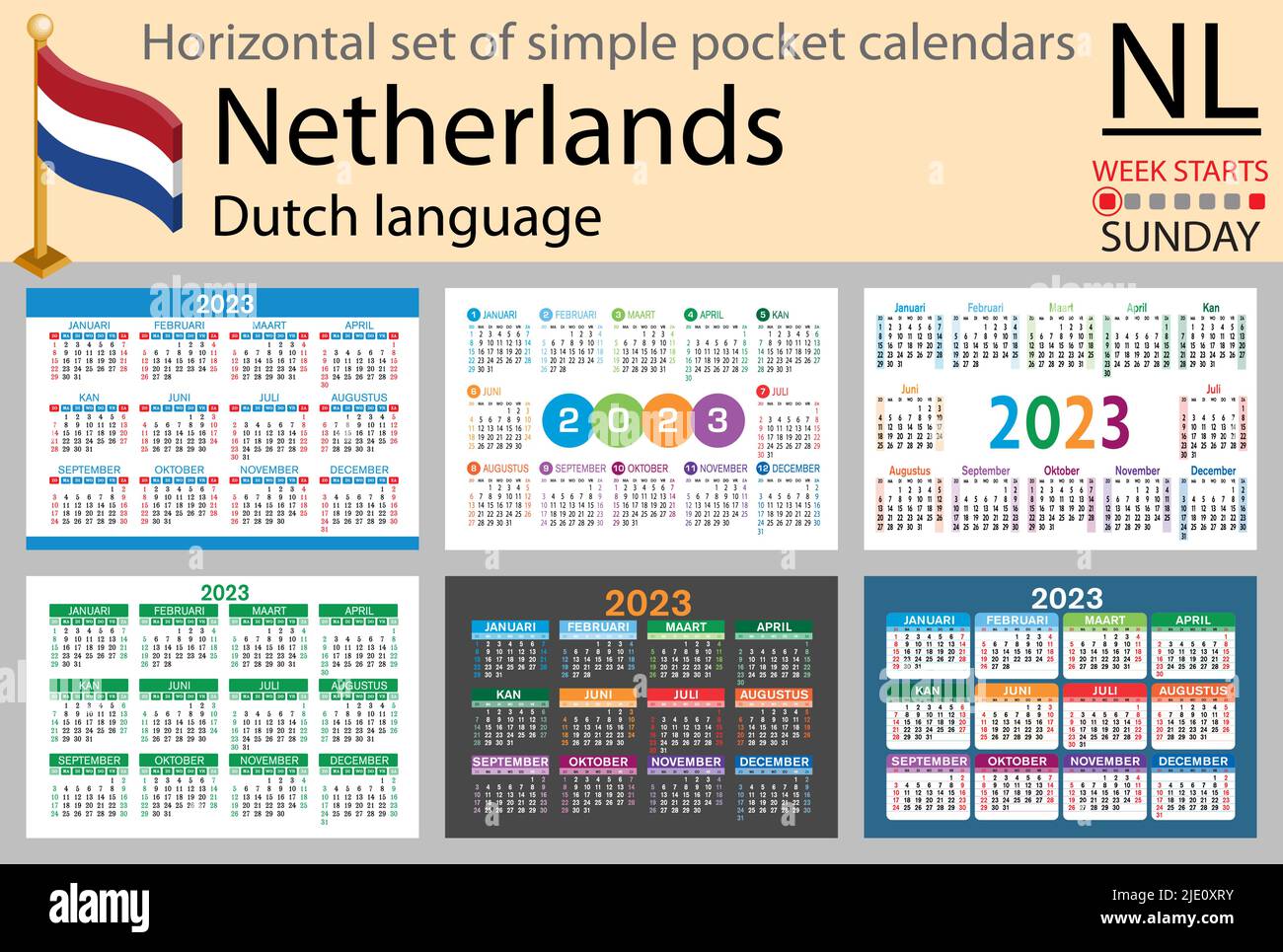 Dutch horizontal pocket calendar for 2023 (two thousand twenty three ...